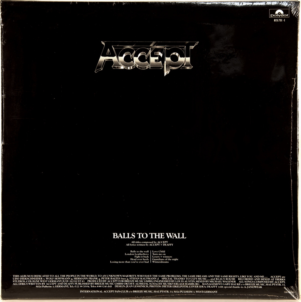 ACCEPT - BALLS TO THE WALL - (LP) Виниловая пластинка 12" - 6300 руб